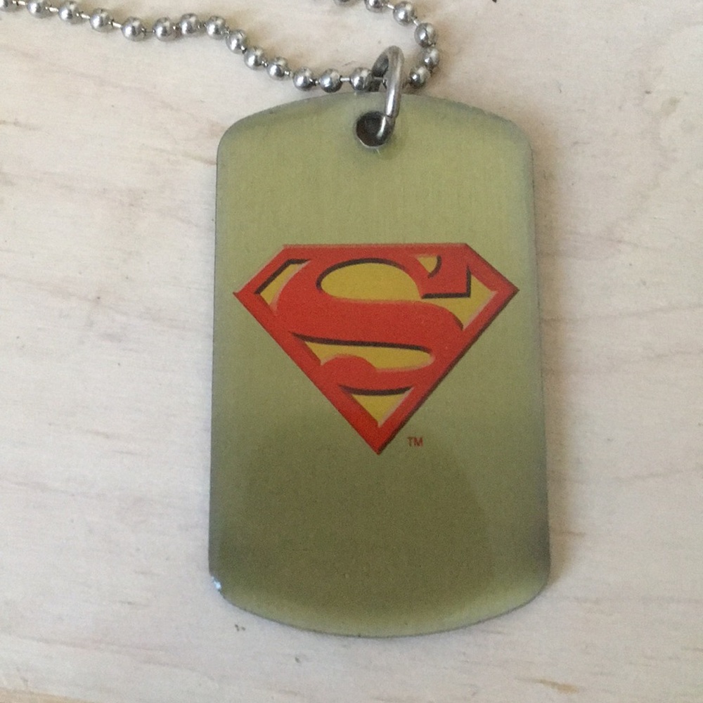 Double Sided Superman Logo Dog Tag W/ Chain - Gem